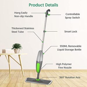 Spray Mop Floor Mop, ILAVCOOL Mops for Floor Cleaning Spray Floor Mops with 3 Reusable Microfiber Mop Pads & 550ML Refillable Bottle Wet Dry Mop for Hardwood Floor Laminate Tile Wood Floor Cleaner