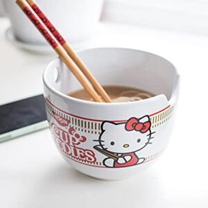 Hello Kitty Cup Noodles Japanese Ceramic Dinnerware Set | Includes 20-Ounce Ramen Bowl and Wooden Chopsticks | Asian Food Dish Set For Home Kitchen | Kawaii Anime Gifts, Official Sanrio Collectible