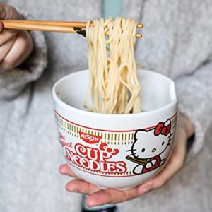 Hello Kitty Cup Noodles Japanese Ceramic Dinnerware Set | Includes 20-Ounce Ramen Bowl and Wooden Chopsticks | Asian Food Dish Set For Home Kitchen | Kawaii Anime Gifts, Official Sanrio Collectible