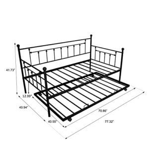 gaodashang Twin Size Metal Frame Daybed with Pullout Trundle,Heavy Duty Steel Slat Support Sofa Bed for Guest,No Spring Box Needed,Black