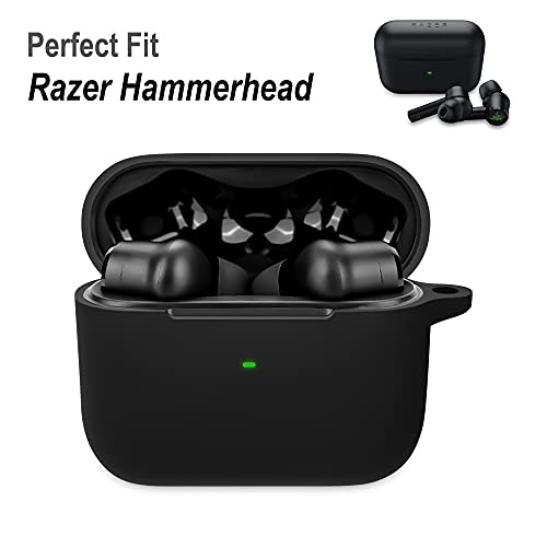 Geiomoo Silicone Carrying Case Compatible with Razer Hammerhead TrueWireless Pro, Portable Scratch Shock Resistant Cover with Carabiner (Black)