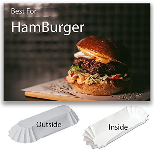 White Paper Hot Dog Tray Medium Weight 6"- Hamburger Serving Dish Disposable Fluted Hotdog Boats - Breakfast Sausage Trays Picnic Plates - Hotdog Container Cart Accessories (Pack of 250)