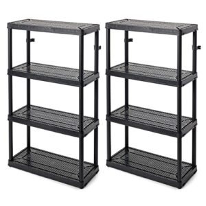 gracious living 14'' x 32'' x 54.5'' 4-shelf fixed height ventilated medium duty shelving unit for home, garage, basement, laundry, black (2 pack)