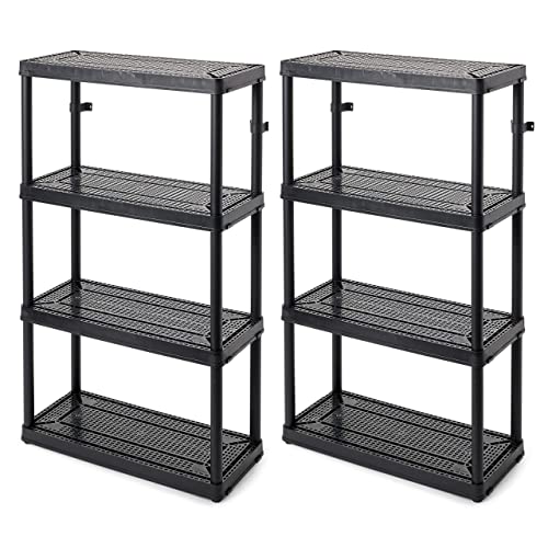 Gracious Living 14'' x 32'' x 54.5'' 4-Shelf Fixed Height Ventilated Medium Duty Shelving Unit for Home, Garage, Basement, Laundry, Black (2 Pack)