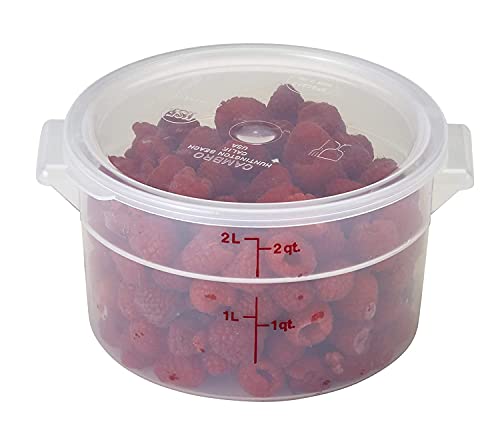 Lumintrail Cambro 2 Quart Round Food Storage Container, Translucent, with a Translucent Lid, Bundle with a Measuring Spoon Set