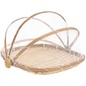 generic bamboo food serving tent basket rattan woven mesh food storage basket food dome lids for picnic party bread fruit dessert indoor outdoor