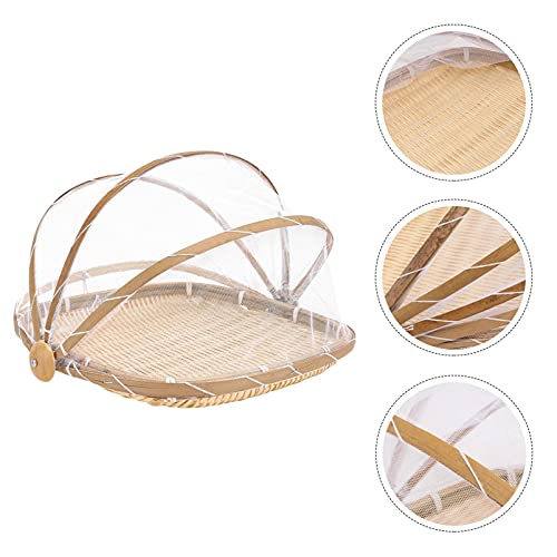 generic Bamboo Food Serving Tent Basket Rattan Woven Mesh Food Storage Basket Food Dome Lids for Picnic Party Bread Fruit Dessert Indoor Outdoor