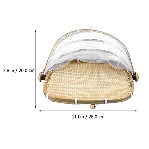 generic Bamboo Food Serving Tent Basket Rattan Woven Mesh Food Storage Basket Food Dome Lids for Picnic Party Bread Fruit Dessert Indoor Outdoor