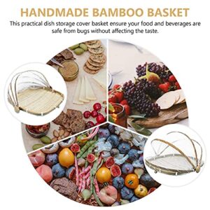 generic Bamboo Food Serving Tent Basket Rattan Woven Mesh Food Storage Basket Food Dome Lids for Picnic Party Bread Fruit Dessert Indoor Outdoor