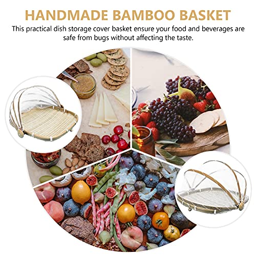 generic Bamboo Food Serving Tent Basket Rattan Woven Mesh Food Storage Basket Food Dome Lids for Picnic Party Bread Fruit Dessert Indoor Outdoor