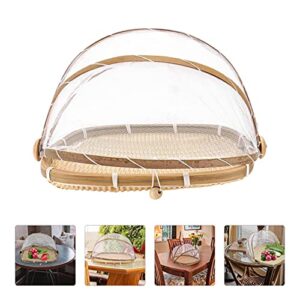 generic Bamboo Food Serving Tent Basket Rattan Woven Mesh Food Storage Basket Food Dome Lids for Picnic Party Bread Fruit Dessert Indoor Outdoor