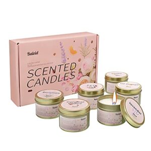 baleid flower scented candles gift set of 6 pack bulk, natural soy wax 2.9 oz jar portable travel small tin for men women 7% pure grade fragrance essential oils stress relief aromatherapy home yoga