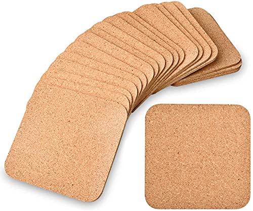 30 Pack Cork Drink Coasters Blank Reusable Absorbent Eco-Friendly DIY Project Tile Craft Board Restaurant Cafe Wedding Supplies and Accessories Home Bar Kitchen Essential (Square)