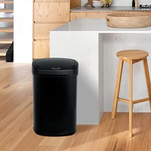 HCY Trash Can, 13 Gallon Automatic Waste Bin Mute Metal Garbage Can with Lid Stainless Steel 50 Liter for Kitchen, Office, Bedroom, Bathroom, Living Room (Black)