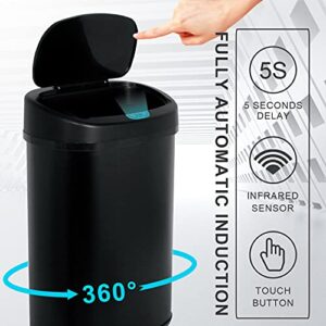 HCY Trash Can, 13 Gallon Automatic Waste Bin Mute Metal Garbage Can with Lid Stainless Steel 50 Liter for Kitchen, Office, Bedroom, Bathroom, Living Room (Black)