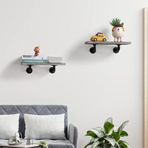 LIANTRAL Floating Wall Shelves, Industrial Pipe Bracket Rustic Farmhouse Hanging Wood Shelf for Bedroom Living Room (2, Gray-Whitewash)