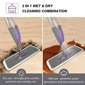 Spray Mop for Floor Cleaning - HOMSIER Microfiber Floor Mops Wet Dry Flat Mop with 550ML Refillable Bottle 3 Washable Pads Replacement, Dust Mop for Wooden Laminate Tile Marble Kitchen Hard Floors