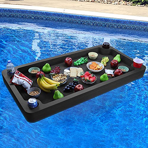 Polar Whale Large Floating Bar Table Serving Buffet Tray Drink Holders Swimming Pool Beach Party Float Breakfast Lounge Refreshment Durable Black Foam UV Resistant with Cup Holders 24 x 24 Inches