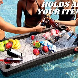 Polar Whale Large Floating Bar Table Serving Buffet Tray Drink Holders Swimming Pool Beach Party Float Breakfast Lounge Refreshment Durable Black Foam UV Resistant with Cup Holders 24 x 24 Inches