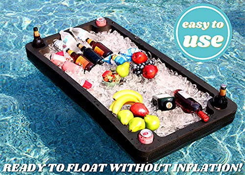 Polar Whale Large Floating Bar Table Serving Buffet Tray Drink Holders Swimming Pool Beach Party Float Breakfast Lounge Refreshment Durable Black Foam UV Resistant with Cup Holders 24 x 24 Inches