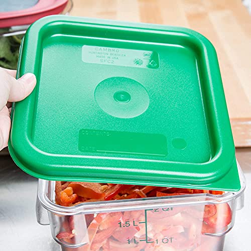 Lumintrail Cambro Polycarbonate Square 4 Quart Food Storage Container, Clear, with Kelly Green Lid, Bundle with a Measuring Spoon Set