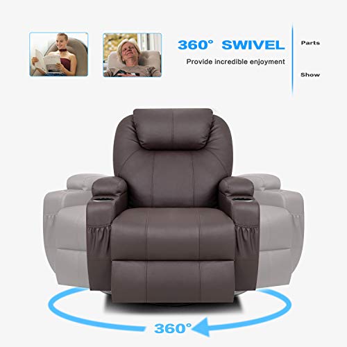 Shahoo PU Leather Chair with Massage Function Adjustable Home Theater Single Recliner Thick Seat and Backrest, 360° Swivel and Rocking Sofa for Living Room, Attractive Brown