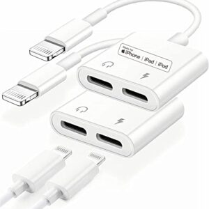 CHAOPAI [Apple MFi Certified] 2 Pack Dual Lightning iPhone Headphones Adapter & Splitter Dongle 4 in 1 Music+Charge+Call+Volume Control Compatible for 13/12/11/XS/XR/8/7/6