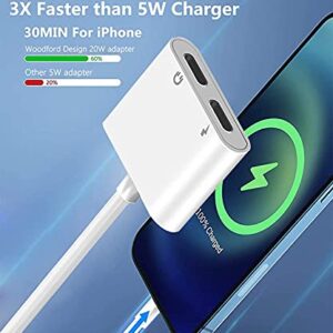 CHAOPAI [Apple MFi Certified] 2 Pack Dual Lightning iPhone Headphones Adapter & Splitter Dongle 4 in 1 Music+Charge+Call+Volume Control Compatible for 13/12/11/XS/XR/8/7/6