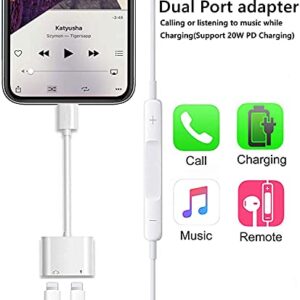 CHAOPAI [Apple MFi Certified] 2 Pack Dual Lightning iPhone Headphones Adapter & Splitter Dongle 4 in 1 Music+Charge+Call+Volume Control Compatible for 13/12/11/XS/XR/8/7/6