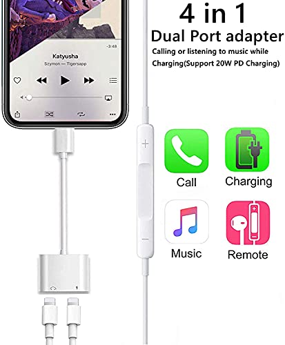 CHAOPAI [Apple MFi Certified] 2 Pack Dual Lightning iPhone Headphones Adapter & Splitter Dongle 4 in 1 Music+Charge+Call+Volume Control Compatible for 13/12/11/XS/XR/8/7/6