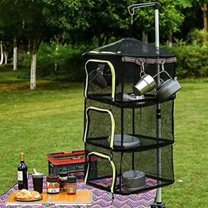 Outdoor 4 Layers Folding Drying Net Camping Storage Basket Vegetable Food Rack Folding Drying Camping Storage Basket