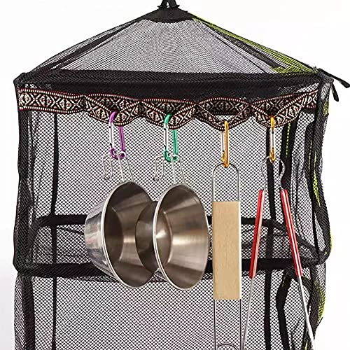 Outdoor 4 Layers Folding Drying Net Camping Storage Basket Vegetable Food Rack Folding Drying Camping Storage Basket