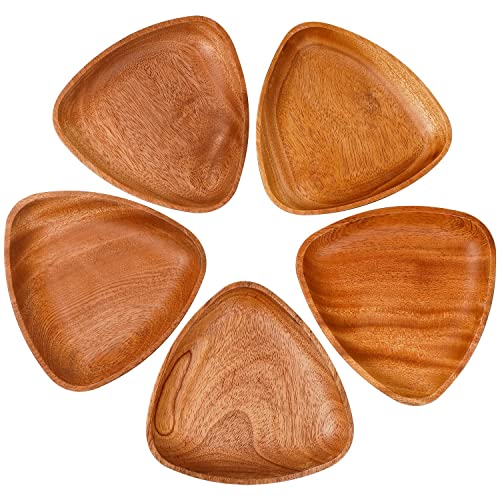 VieWood Triangle Wood Small Serving Tray Set of 5, Home Decor, Platters & Wooden Plates for Fruits, Cupcakes, Sushi, Food - Decorative dinnerware (5.9 in, Khaya)