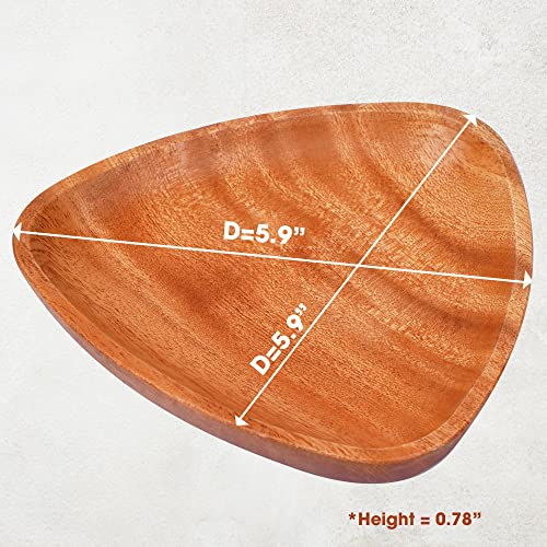 VieWood Triangle Wood Small Serving Tray Set of 5, Home Decor, Platters & Wooden Plates for Fruits, Cupcakes, Sushi, Food - Decorative dinnerware (5.9 in, Khaya)