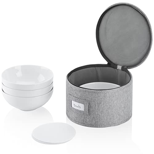 China Storage Case for Bowls or Dessert Plates - 8.5" W x 6" H - Includes 12 Felt Dividers - Hard Shell and Stackable with Fully Padded Interior