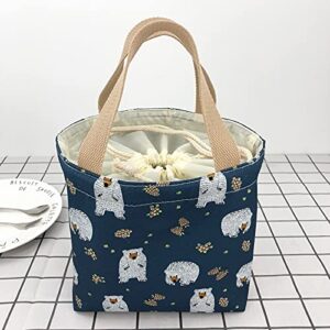 Enyuwlcm Handle Insulated Cute Lunch Tote Reusable Small Lunch Bag with Drawstring Suitable for Girls Kids Bear