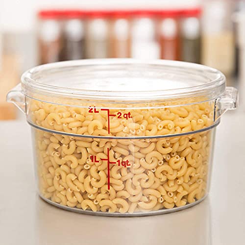 Lumintrail Cambro 1 Quart Round Food Storage Container, 2 Pack Clear, with 2 Clear Lids, Bundle with a Measuring Spoon Set