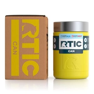 RTIC Can Cooler with Splash Proof Lid, 12 oz, Sunflower, Stainless Steel, Sweat Proof, Vacuum-Insulated, Keeps Hot & Cold Longer, Made for Standard Size Cans