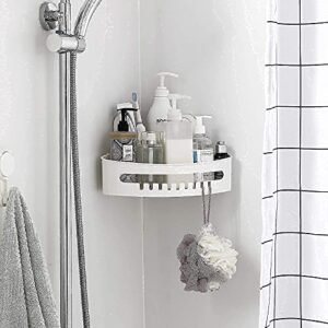 LEVERLOC Corner Shower Caddy Suction Cup & Shower Caddy with 4 Hooks NO-Drilling Removable Bathroom Shower Shelf Heavy Duty Caddy Organizer Waterproof & Oilproof for Bathroom & Kitchen