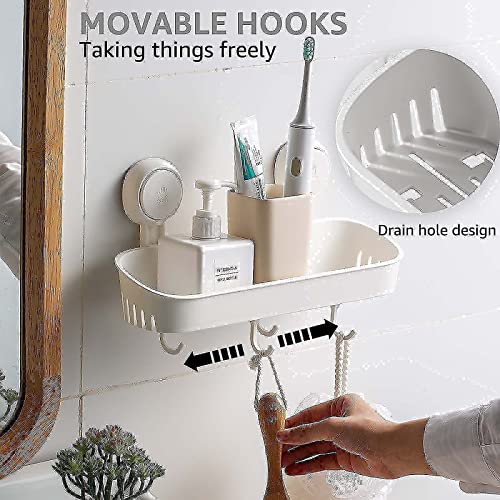 LEVERLOC Corner Shower Caddy Suction Cup & Shower Caddy with 4 Hooks NO-Drilling Removable Bathroom Shower Shelf Heavy Duty Caddy Organizer Waterproof & Oilproof for Bathroom & Kitchen