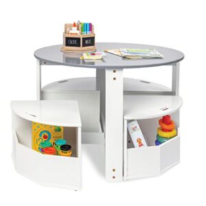 milliard kids table and chair set- activity play table for toddlers-round nesting design with 4 storage stools