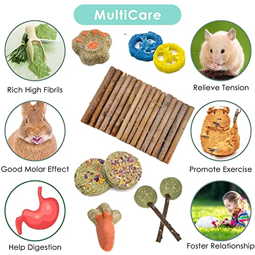 Kunze Land Rabbit Toys, 12 Pcs Timothy Hay Balls Rabbit Chew Toys, Guinea Pig Toys for Grinding Teeth Promote Gastrointestinal Health, Natural Wood Apple Sticks Hamster Hideout