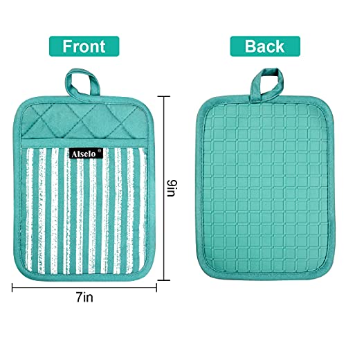 Alselo Silicone Pot Holders Set of 3 Heat Resistant & Non Slip Potholders, Professional Oven Hot Pads with Pockets Mitts for Kitchen Cooking Baking Barbecue