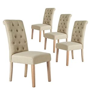 nobpeint tan fabric upholstered dining chairs solid wood legs, set of 4