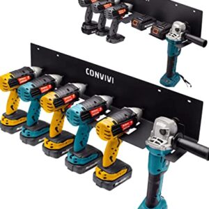 CONVIVI Design Power Tool Holder - Holds 6 Drills Power Tool Storage Rack (Black) - Cordless Power Tool Organizer for Garage - HeavyDuty Drill Holder Wall Mount - Easy to Install