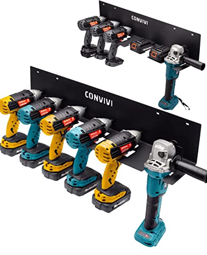 CONVIVI Design Power Tool Holder - Holds 6 Drills Power Tool Storage Rack (Black) - Cordless Power Tool Organizer for Garage - HeavyDuty Drill Holder Wall Mount - Easy to Install