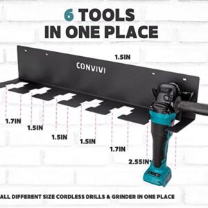 CONVIVI Design Power Tool Holder - Holds 6 Drills Power Tool Storage Rack (Black) - Cordless Power Tool Organizer for Garage - HeavyDuty Drill Holder Wall Mount - Easy to Install