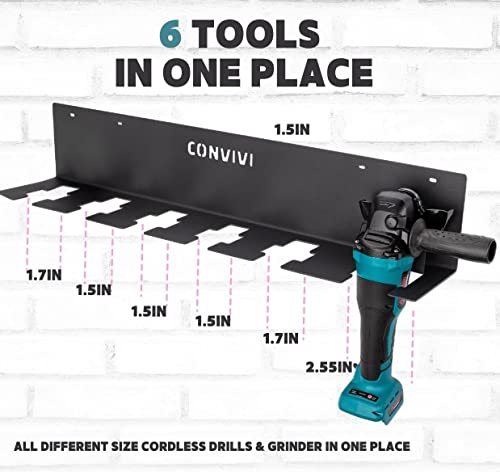 CONVIVI Design Power Tool Holder - Holds 6 Drills Power Tool Storage Rack (Black) - Cordless Power Tool Organizer for Garage - HeavyDuty Drill Holder Wall Mount - Easy to Install