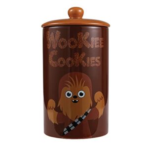 star wars for pets chewbacca wookiee cookies dog treat jar | 10 x 5 ceramic chewbacca dog treat jar with lid, dishwasher safe | star wars brown dog food storage cylinder, brown dog treat jar