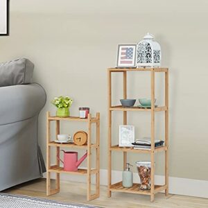 kinsuite bamboo shelf removable multifunctional 7-layer shelving unit - storage corner shelves for bathroom living room kitchen, nature